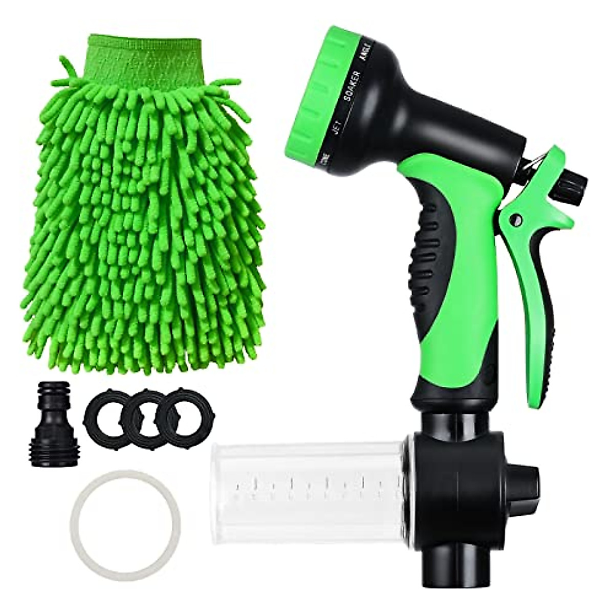 Car Wash Foam Gun, Garden Hose Nozzle Sprayer, Multifunctional Car Wash Kit with Soap Dispenser and Microfiber Gloves for Car Washing, Garden Cleaning, Watering Flowers, Pet Bathing