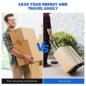 Folding Luggage Cart, Hand Truck 2 Wheels with Elastic Ropes, Solid Aluminum Utility Dolly Platform Cart, Compact and Portable Trolley for Moving Luggage, Backpack, Travel Moving and Office Use