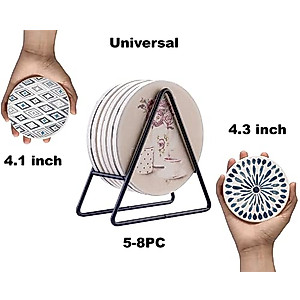 2PC ROJOSER Triangle Coaster Holder Black Iron Metal Holder Storage Caddy for Both Round and Square Coasters Fit 4 to 9 Pieces Coasters,4.3 Inch