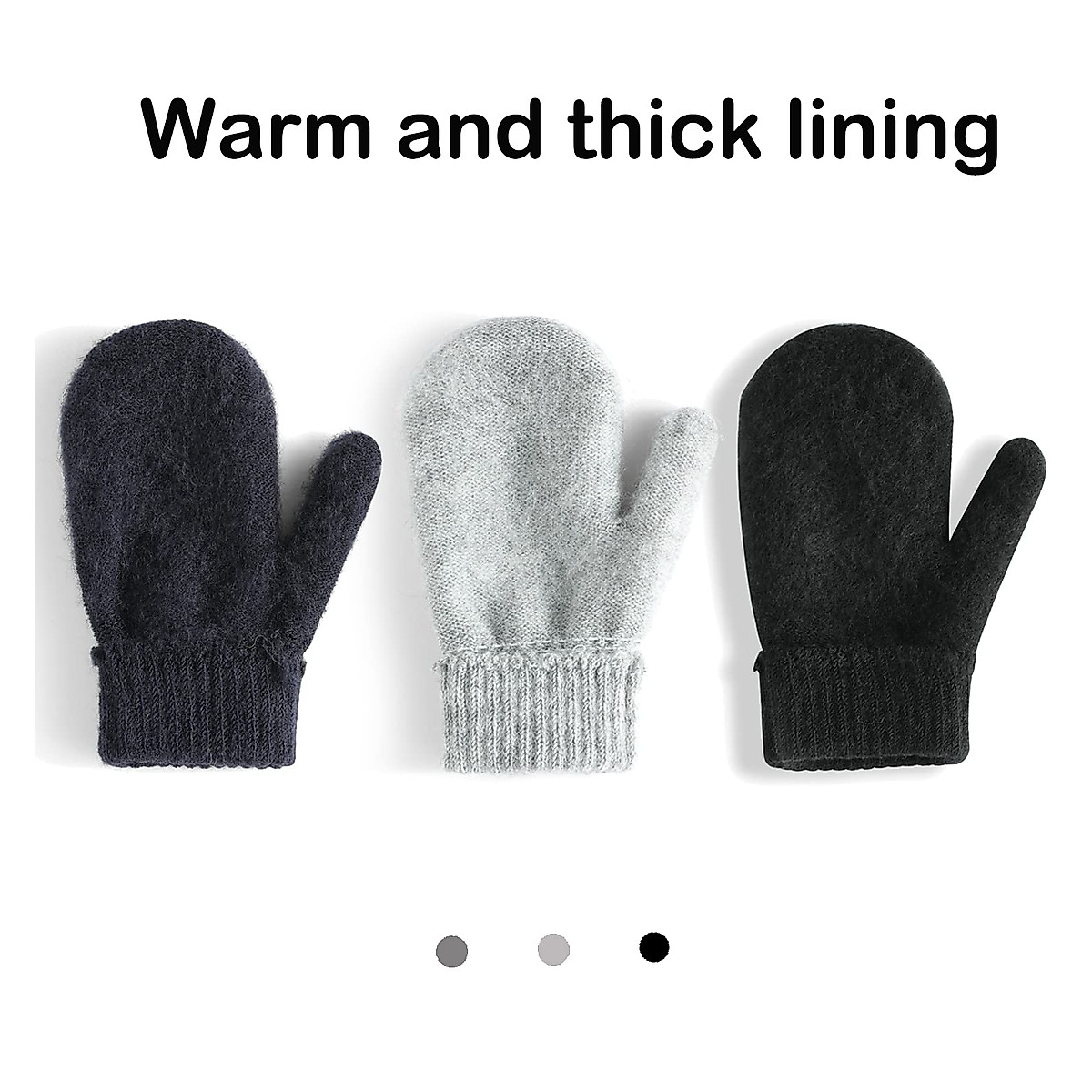 Saniripple 3 Pairs Winter Warm Knitted Soft Baby Mittens Toddler Mitten Gloves for Boys Girls grey/black/navy