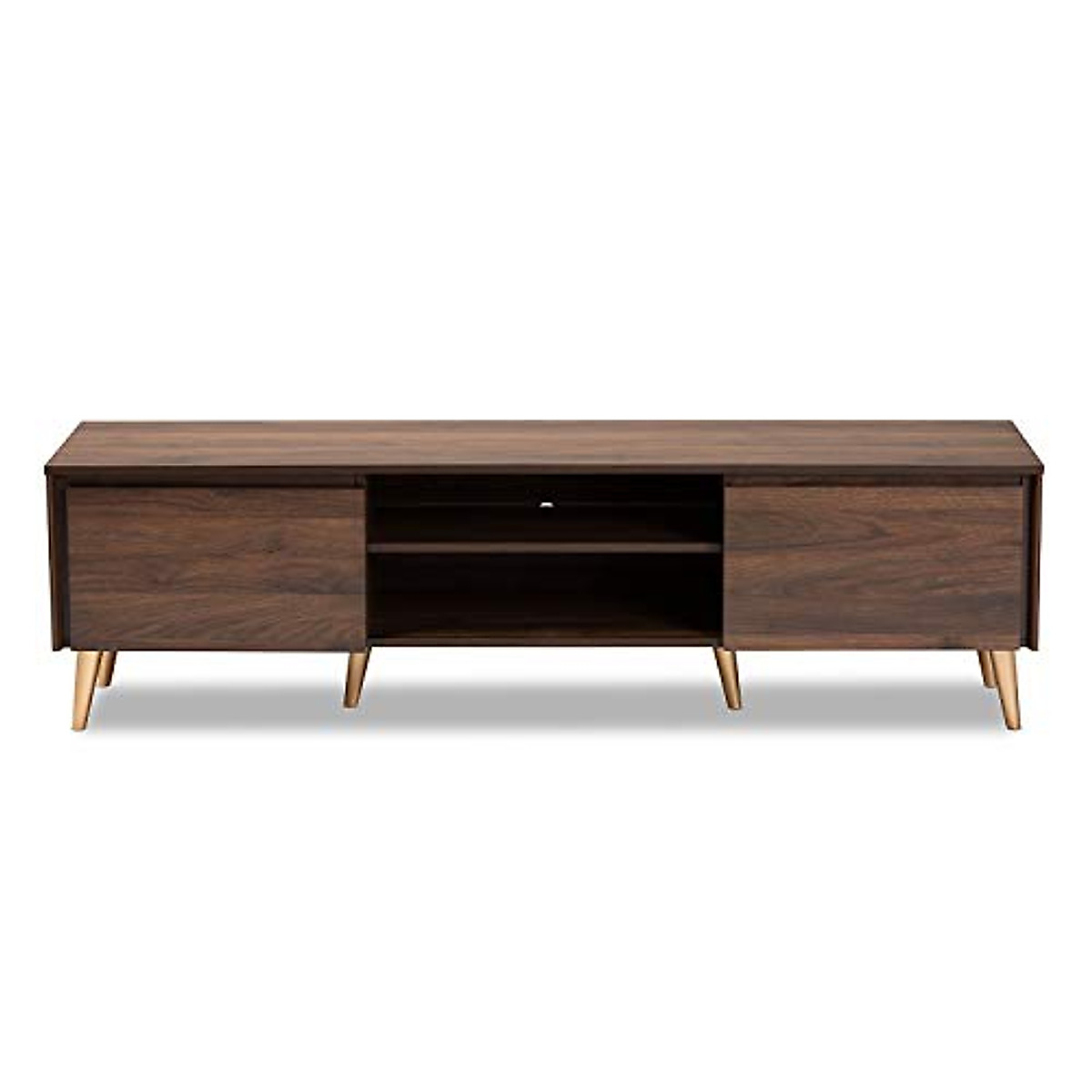 Baxton Studio Landen Mid-Century Modern Walnut Brown and Gold Finished Wood TV Stand