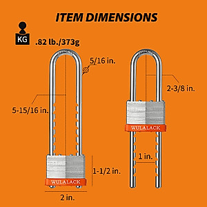Padlock with Key, WULALACK 2 inch Wide Laminated Steel Keyed Padlock with Adjustable Shackle, Long Shackle Pad Lock with 2 Keys
