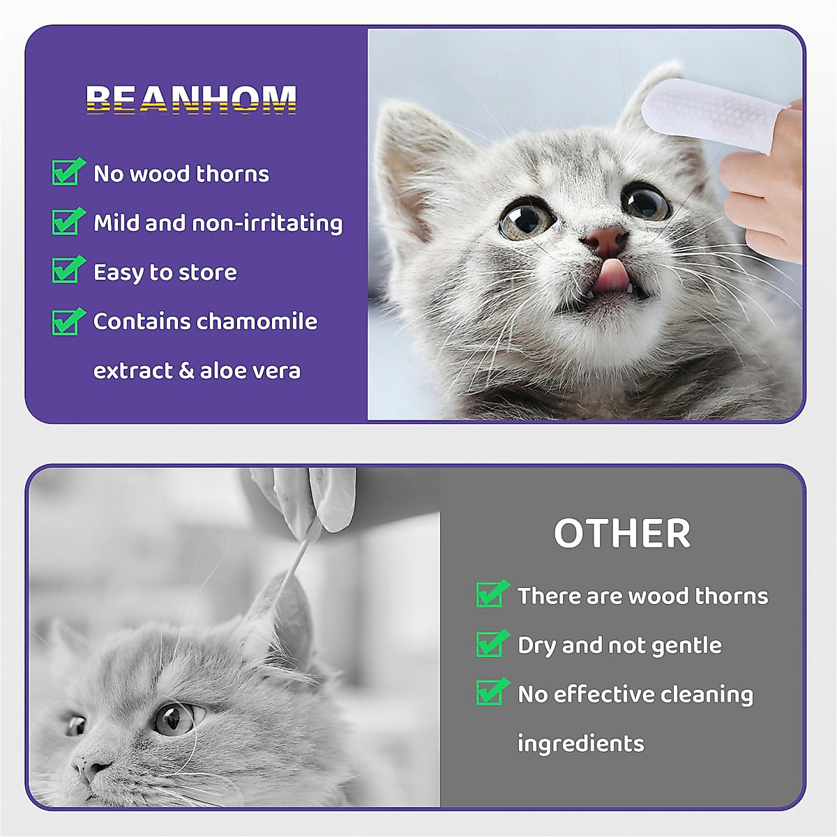 Dog Ear wipes Finger - Ear Finger Wipes for Dogs & Cats - Pet Ear Cleaning Finger Wipes - Sooths & Deodorizes, Prevent Ear Itch & Inflammation – Fresh Coconut Scent, All Natural Ingredients - 60 Count