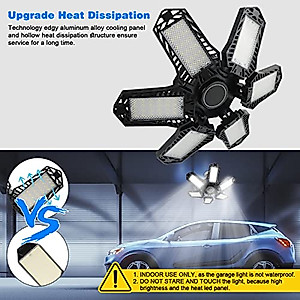 POLARPRA 2 Pack LED Garage Lights 80W Garage Lighting - 16000LM 6500K Garage Light Ceiling LED with 6 Multi-Position Panels Screw in E26/E27 Garage LED Light for Basement Workshop Warehouse Attic