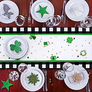 St Patricks Day Table Runner 72 Inches Long, Buffalo Plaid Gnome Shamrock Runner for Table Decorations