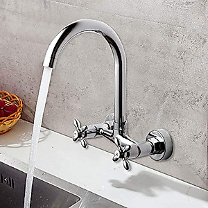 Kitchen Sink Faucet for Bar Farmhouse Commercial, Wall Mounted Kitchen Faucet, Rotate Vegetable Basin Faucet, Hot Cold Water Mixer, Mop Pool Tap Double Holes Sink Faucet