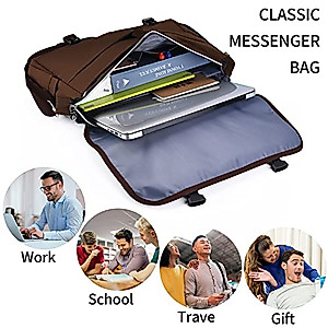 HXLGMD Messenger Bag for Men Women 15.6-17 Inch Laptop Briefcase Water-resistant Computer Shoulder Bag with Water Bottle Pocket, Large Crossbody Satchel Bag Work School Travel, Brown…