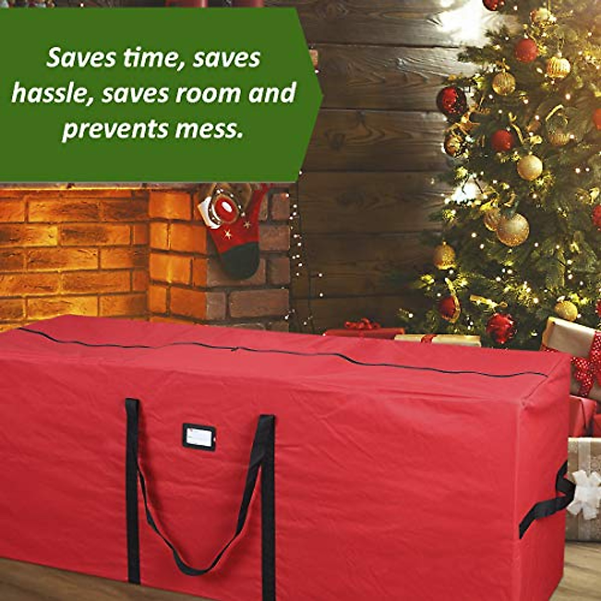 Primode Christmas Tree Storage Bag | Fits Up to 9 Ft. Tall Disassembled Tree | 25" Height X 20" Wide X 65" Long | Durable 600D Oxford Material | Heavy Duty Xmas Storage Container (Red)