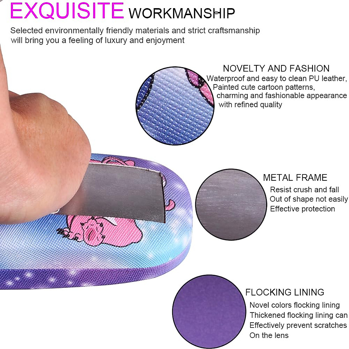 ADBGV Cute Eyeglass Cases Kids Hard Shell Storage Case Protective Box With Glasses Cloth Adjustable Glasses Strap Ear Grips Hook