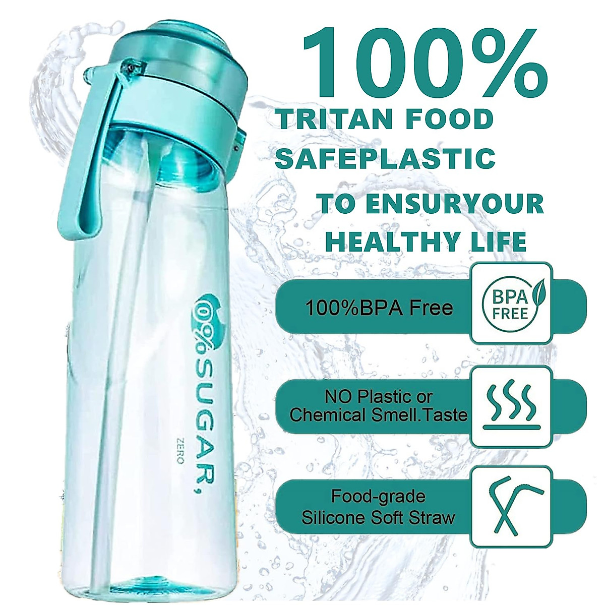 Air Water Bottle with 7 Flavor Pods, 650ML Fruit Fragrance Water Bottle, 0% Sugar Water Cup BPA Free, Sports Water Cup Suitable for Gym and Outdoor Sports (Blue)