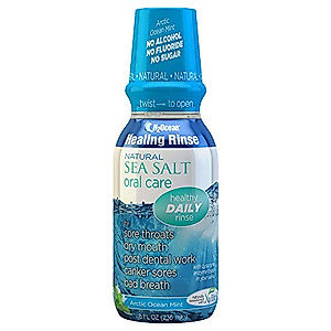H2Ocean Healing Rinse Mouthwash- Great Tasting Sea Salt & Xylitol Mouth Wash for Fresh Breath & Dry Mouth - Alcohol & Fluoride Free - Arctic Ocean Mint 8oz