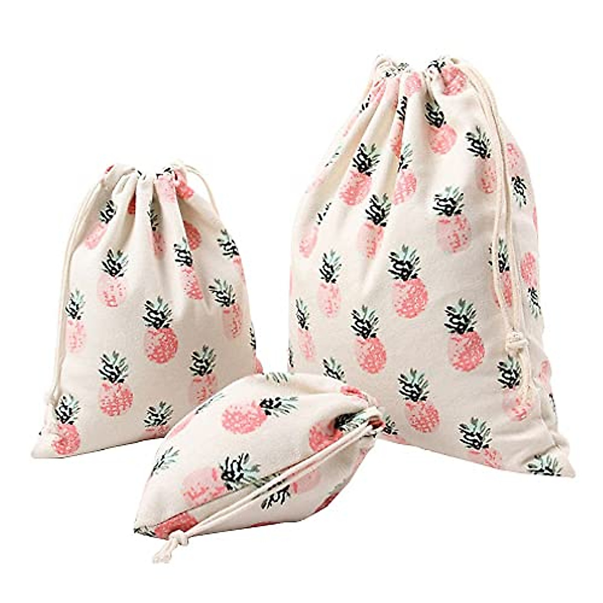 RUIH Pineapple Pattern Canvas Double Drawstring Pouches Muslin Bags Gift Bags Sacks Sachet Bags for Jewelry Candy Favors Wedding Birthday Party (5.5x6.3/1 Bag)