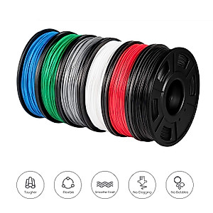 TIANSE PLA 3D Printer Filament 1.75mm, Dimensional Accuracy +/- 0.03 mm, 6 Colors, 1800g