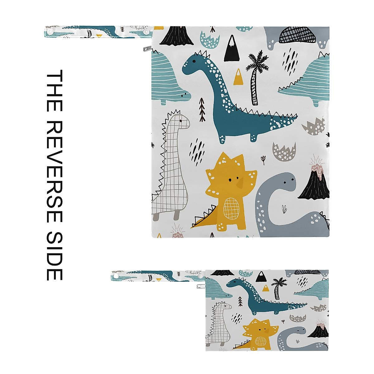 Waterproof Wet Dry Bag 2 Pack Cute Animal Cartoon Dinosaur Cloth Diaper Bag Organizer Pouch Set with Zipper Pocket Washable Wet Bag for Travel Hiking Swimsuit