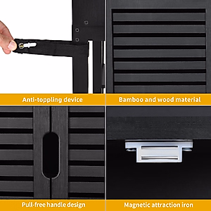 YITAHOME Over The Toilet Storage Bamboo Over-The-Toilet Cabinet with Shelf for Bathroom Storage, Space Saver for Restroom, Laundry, Black