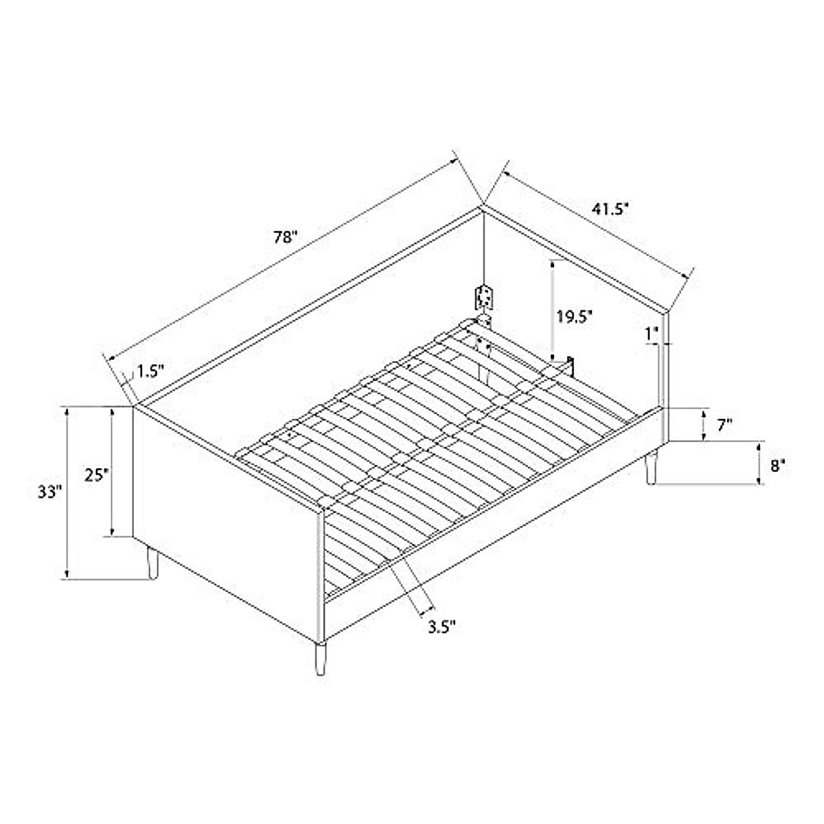 DHP Franklin Mid Century Upholstered, Twin Size, Blue Velvet Daybed
