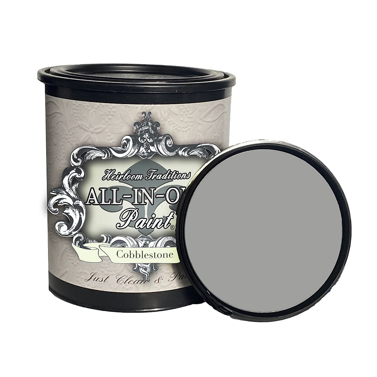 ALL-IN-ONE Paint. Durable cabinet and furniture paint. Built in primer and top coat, no sanding needed. Cobblestone (Gray), 32 Fl Oz Quart