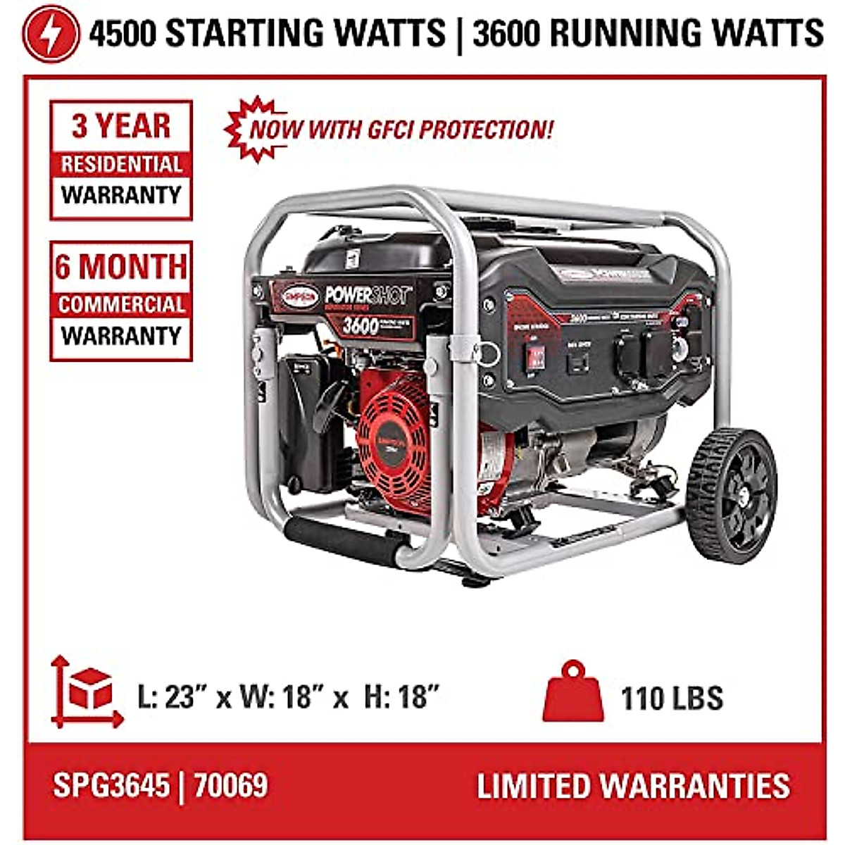 SIMPSON Cleaning SPG3645 Portable Gas Generator and Power Station for Camping, RV, Home Use, Construction, and More, 3600 Running Watts 4500 Starting Watts