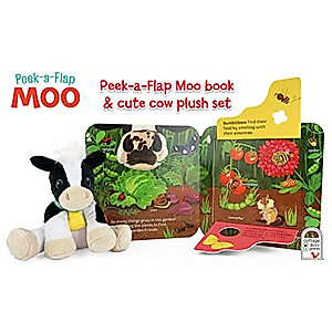 Moo Peek-a-Flap Gift Set: Includes Lift-A-Flap Board Book and Cuddly Plush Toy Friend for Birthdays, Baby Showers, Christmas and Easter Basket Stuffers
