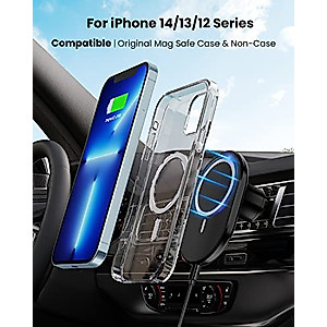 JoyGeek Magnetic Wireless Car Charger, Compatible with Mag-Safe Car Mount Charger for iPhone 14/13/12 Series, Car Air Vent Phone Holder Mount with 18W Car Charger, Black