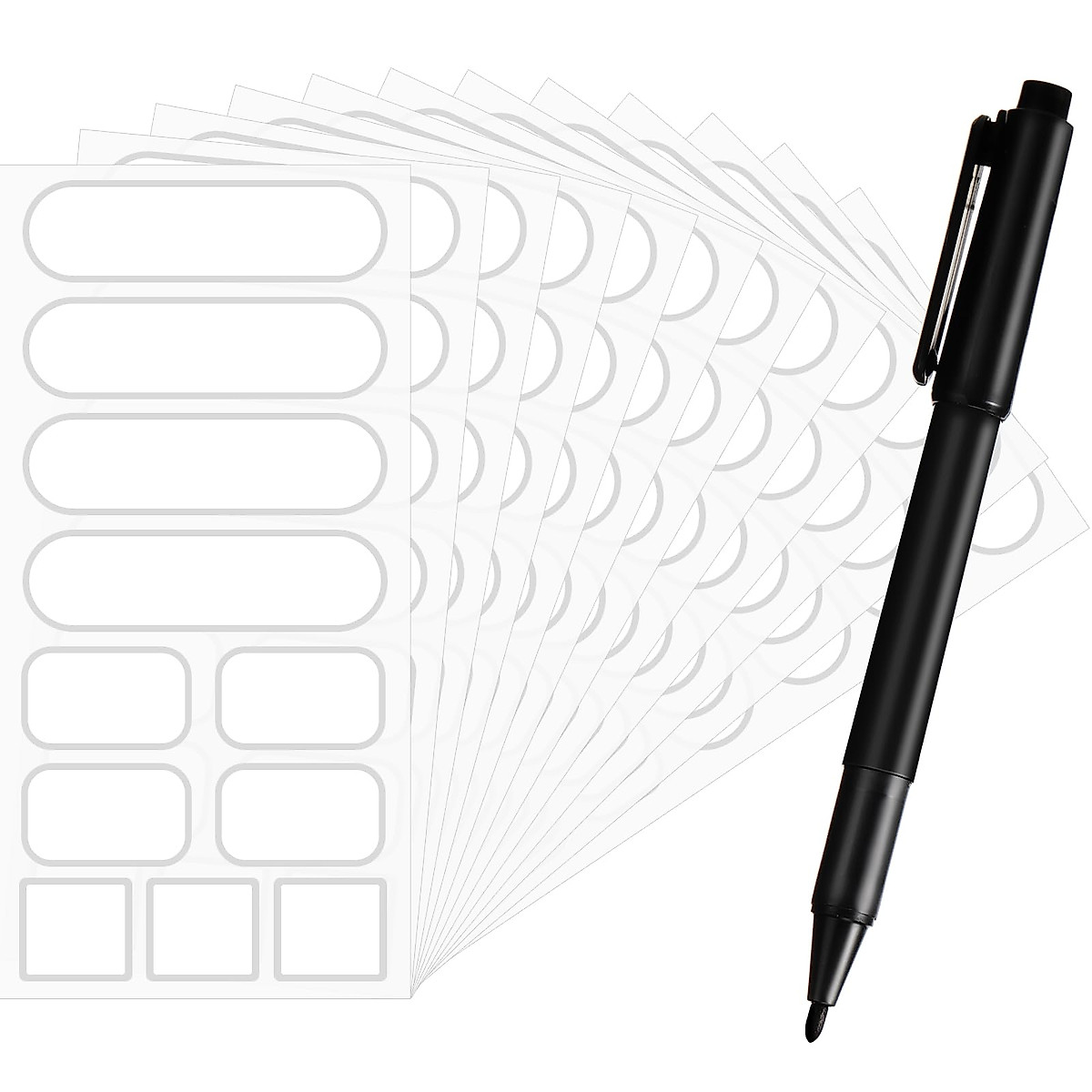 132 Pieces Removable Food Labels Stickers Waterproof Kitchen Labels for POP Food Storage, Home Organization with Marker Pen, 3 Sizes (Silver)