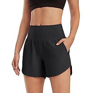 G4Free Athletic Shorts for Women 5 Inch Running Shorts with Pockets Quick Dry Workout Sports Tennis Shorts(Black,L)