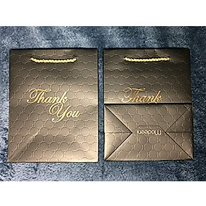 MODEENI 12 Black Thank You Bags with Handles 8x10 Gold Foil Medium Thank U Paper Gift Bags Luxury Event Shopping 8x5x10 Premium Quality Cute Matte Modern Embossed Birthday Merchandise Clothing Business Store Wedding Guests
