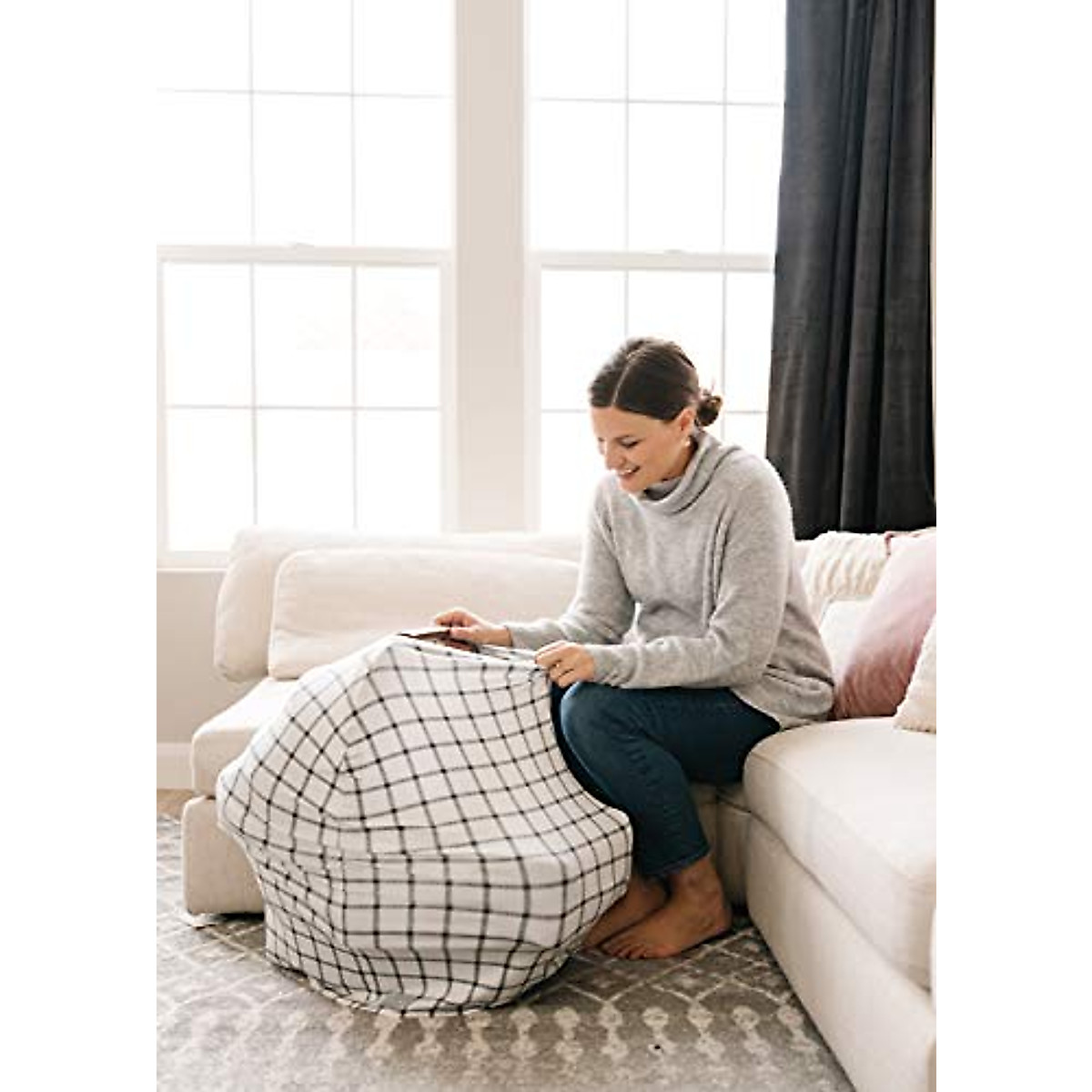 Baby Car Seat Cover Canopy and Nursing Cover Multi-Use Stretchy 5 in 1 Gift "Ledger" by Copper Pearl