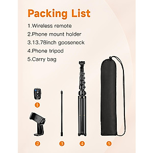 Phone Tripod, 86" Tall Tripod for iPhone with Flexible Gooseneck & Remote, Portable Aluminum Cellphone Stand for Selfies, Video Recording,Travel, Compatible with iPhone Android