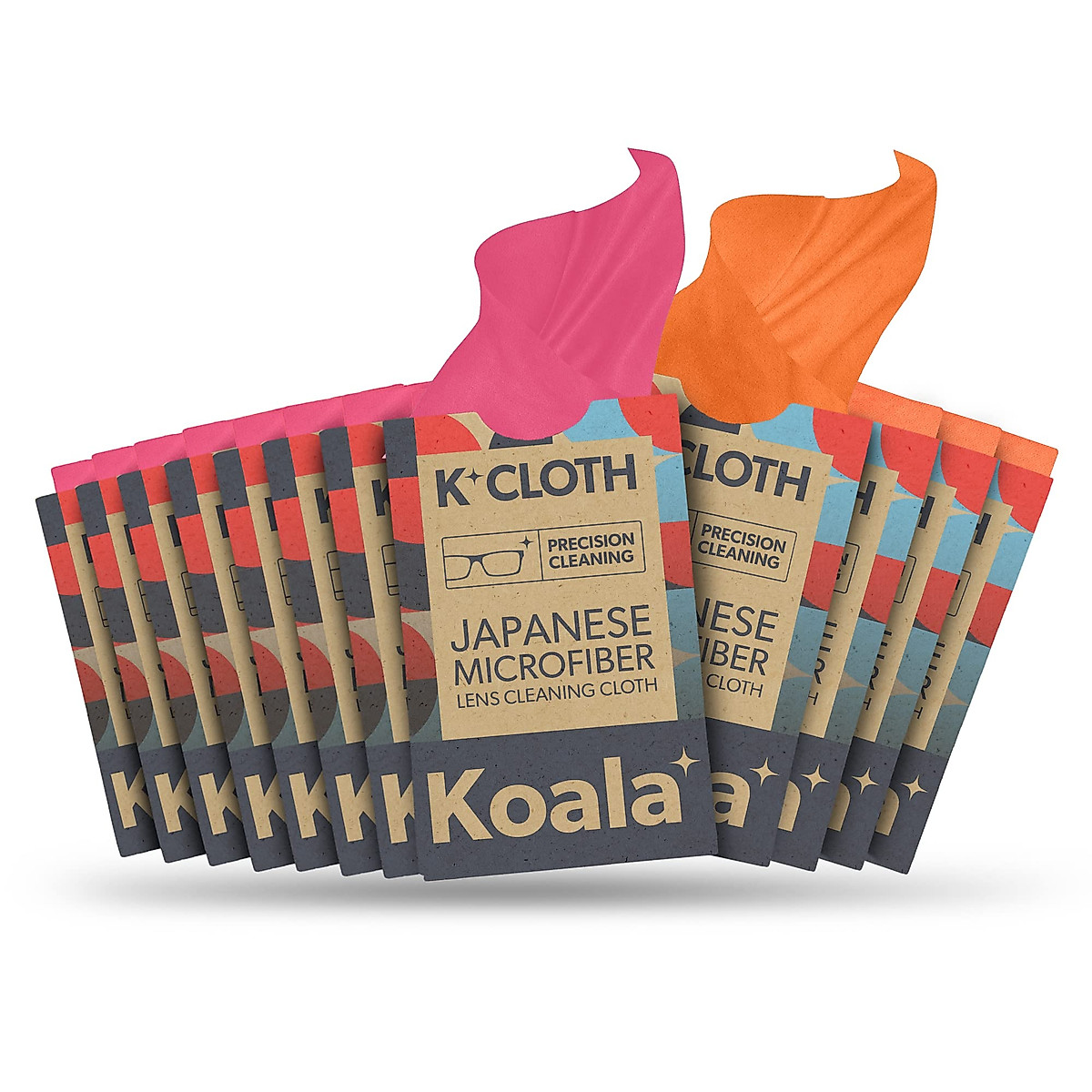 Koala Lens Cleaning Cloth | Japanese Microfiber | Glasses Cleaning Cloths | Eyeglass Lens Cleaner | Eyeglasses, Camera Lens, VR/AR Headset, and Screen Cleaning | Pink & Orange (Pack of 12)