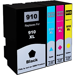 Upgraded 910XL Ink Cartridges Combo Pack High Yield, Compatible with HP OfficeJet 8010 8020 8030 Series Printers, Replace 910 910XL 916 916XL, Black Cyan Magenta Yellow