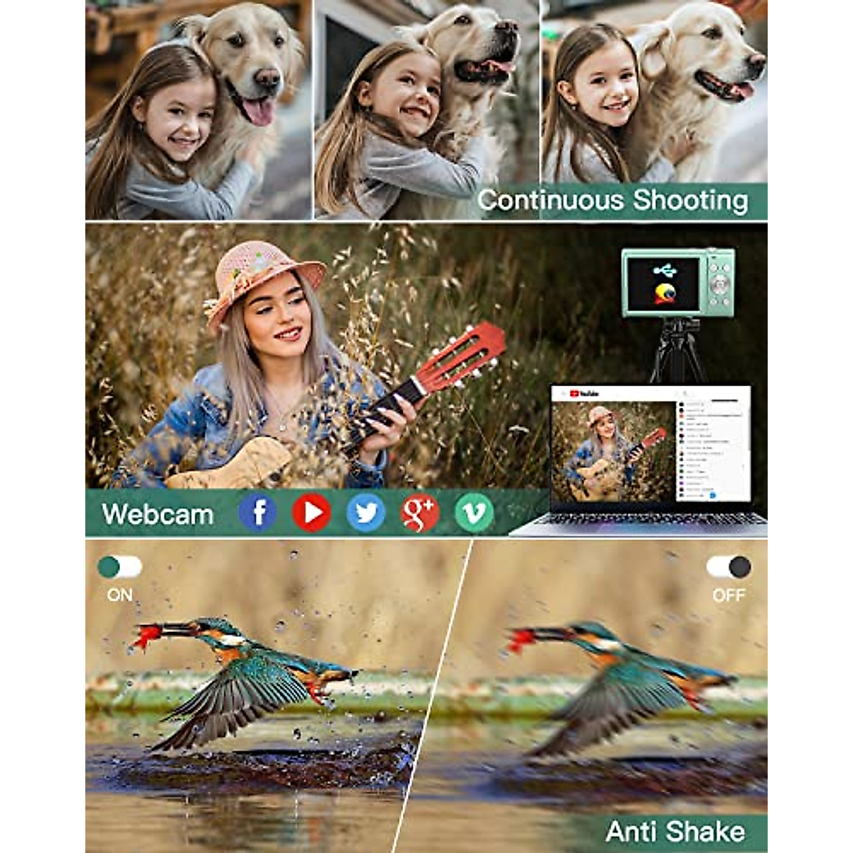 Digital Camera 2.7K 48MP Vlogging Camera, Auto Focus Digital Point and Shoot Camera with 32GB Memory Card,16X Zoom-Pink
