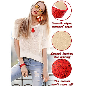 Hicarer Women's Glitter Jewelry Set, Include 2 Pieces Bridal Wedding Multi-Layer Bracelet 3 Pair Faux Leather Dangle Earrings 1 Piece Necklace for Women (Red)