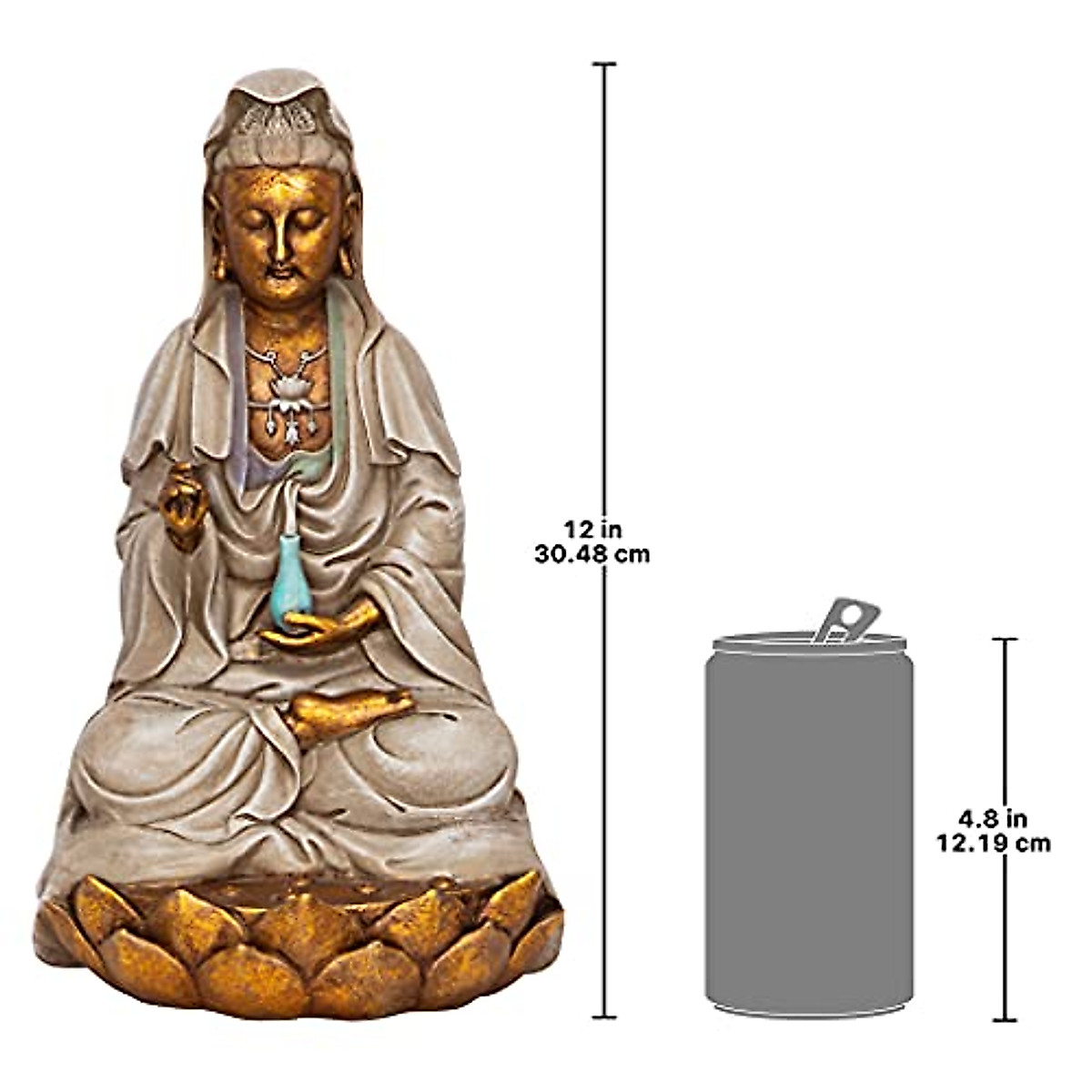 Design Toscano EU1017 Asian Goddess Guan Yin Seated on Lotus Outdoor Garden Statue, 12 Inch, full color