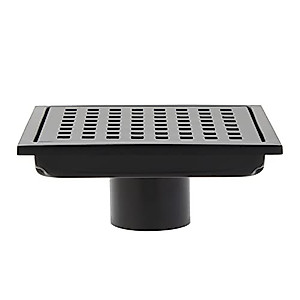 5.8-Inch Stainless Steel Square Shower Drain Cover for Bathrooms, Showers, and Sinks, Replacement Floor Drain with 2 Inch (50mm) Bottom Outlet for Renovations and New Construction (Matte Black)