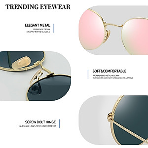 Joopin Big Round Pink Sunglasses Polarized UV400 Protection, Thin Gold Frame Circle Sun Glasses, Circular Mirror Shades Driving Fishing