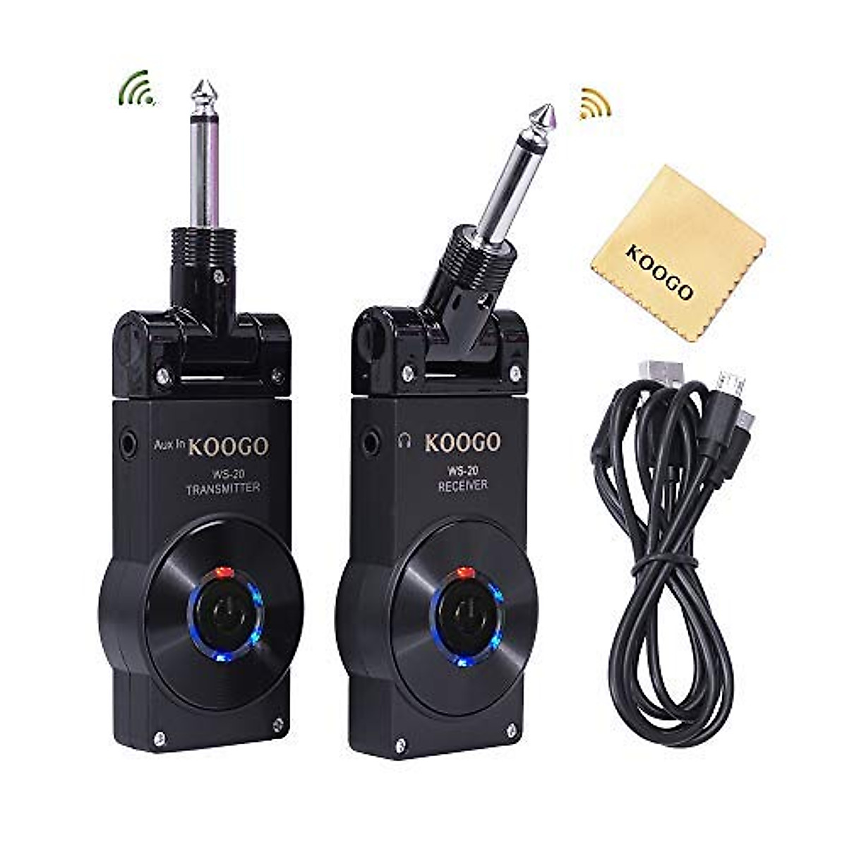 Koogo Guitar Wireless System with Rechargeable 2.4GHz Digital Guitar Transmitter and Receiver for Electric Guitar, Bass, Violin …