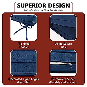 Sundale Outdoor Waterproof Olefin Bench Cushion, Outdoor/Indoor Durable Thicken Pad with Adjustable Straps, Patio Garden Sofa Settee Couch Loveseat Cushion (Dark Blue, 42" W x 18" D x 4" T)