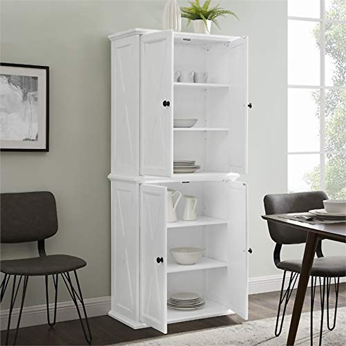 Crosley Furniture Clifton Tall Pantry, 2 Stackable Pantries, Distressed White