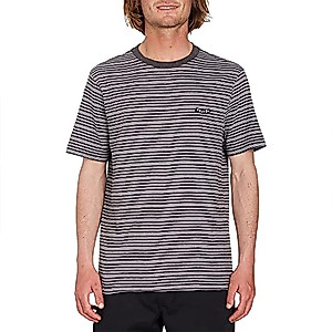 Volcom Men's Regular Static Stripe Crew Shirt, Black, Medium