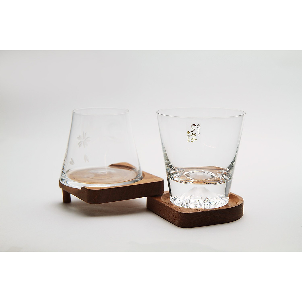Mars Planning [Premium Gift Set] Tajima Glass Mount Fuji Base Fujisan Glass Set Fuji Glass / Fujisan Hoei Glass (Clear) / With Wooden Coaster