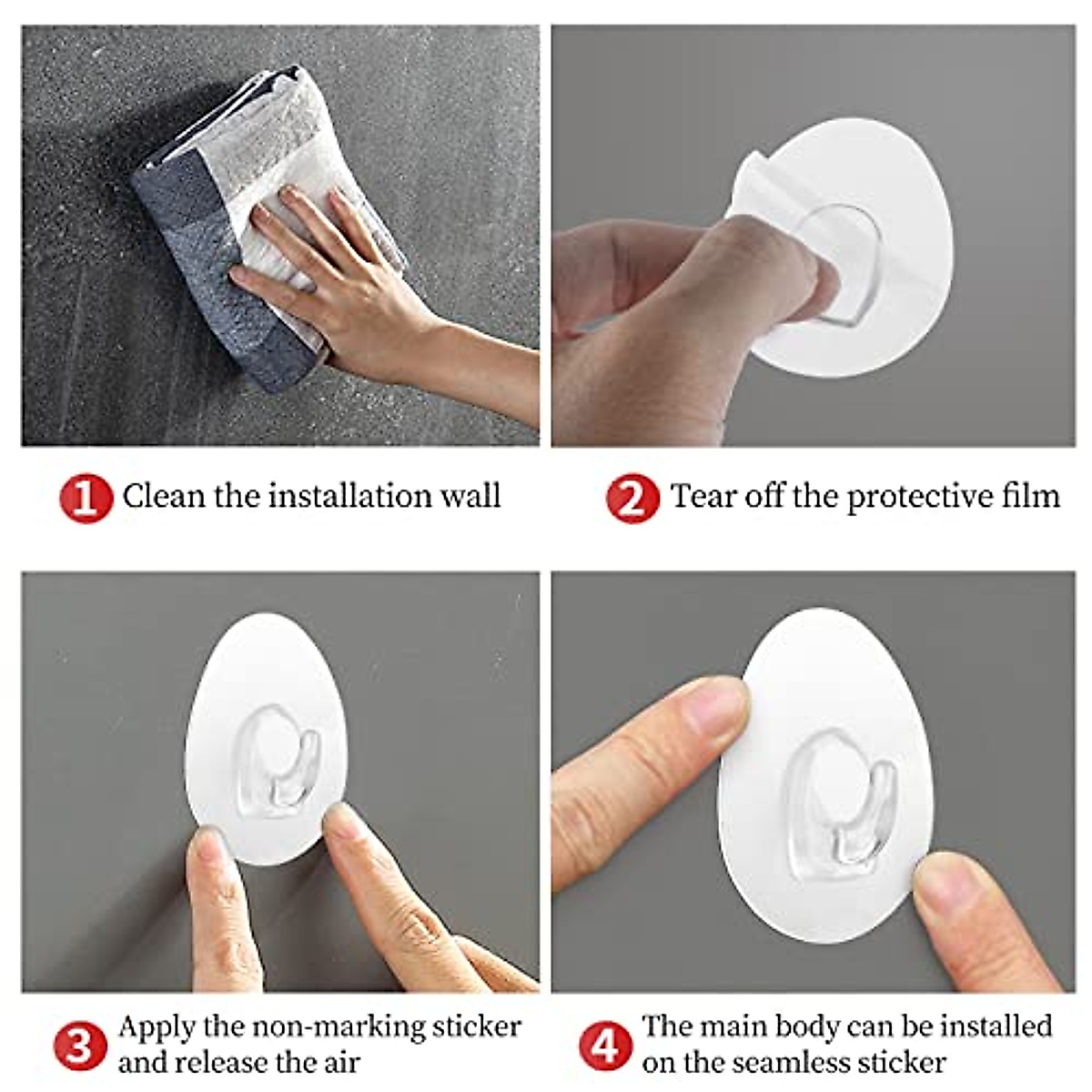 VENUSDALI Wall Hanging Hooks 12 lb (Max) Reusable Heavy Large Self-Adhesive Hook 10 Packaging, Bbathroom Waterproof Sticky Hook, Kitchen Transparent Hook Curtain Door Coat Cap for Easy Organization