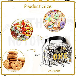 24pcs The Notorious One Birthday Decorations, Black Gold 1st Birthday Party Favors Treat Boxes with Handle - Hip Hop Theme Big One First Birthday Candy Gift Boxes for Boy