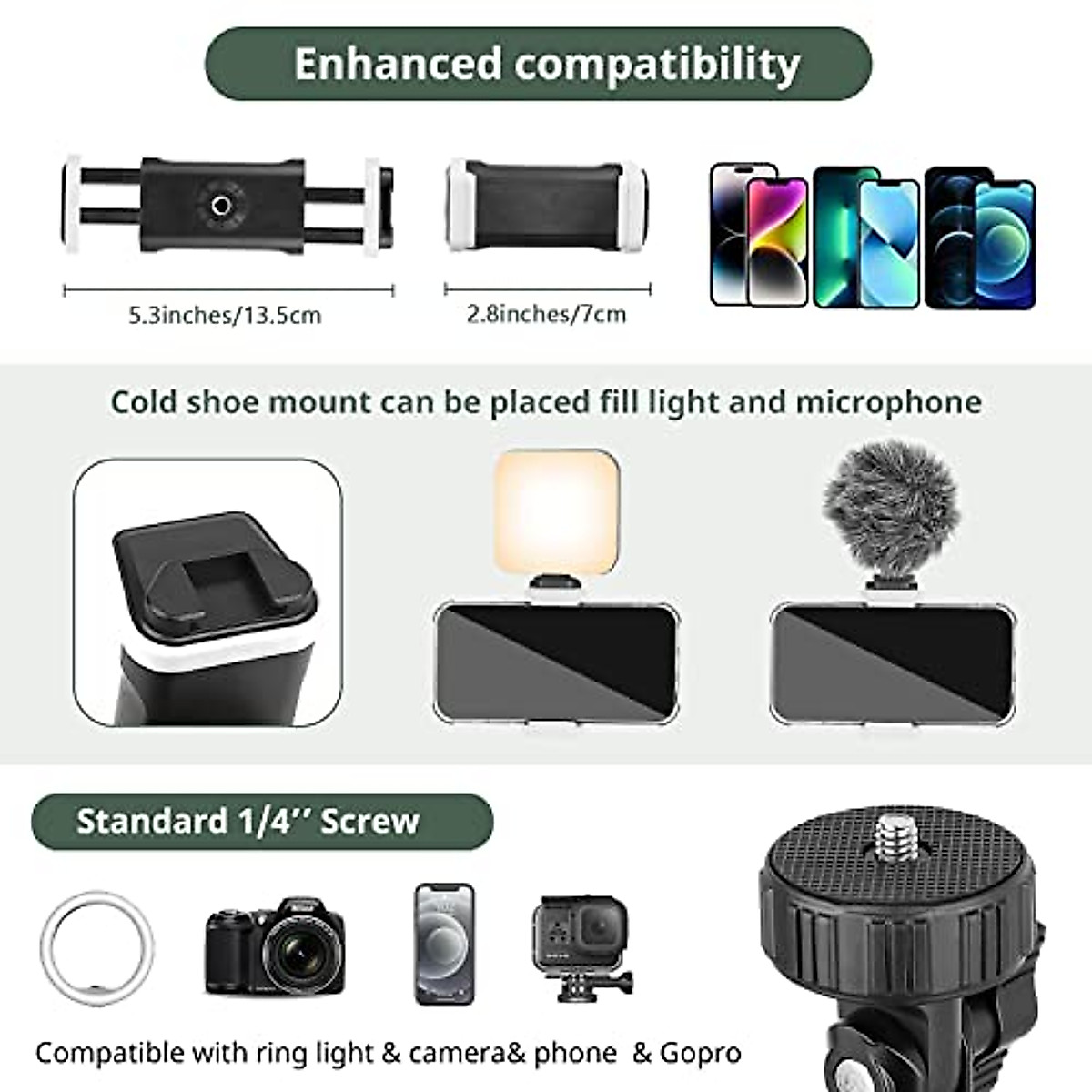 Eicaus Adjustable 67'' Cell Phone Tripod with Remote Control - Versatile Selfie Stick Tripod for Live Streaming, Vlogging, and More - Compatible with iPhone, Android, GoPro, Cameras Black