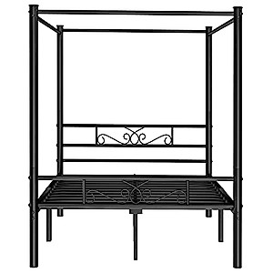 Codesfir Full Size Metal Canopy Bed Frame, Four-Poster Canopied Platform Bed Frame with Headboard and Footboard, Sturdy Metal Slatted Structure, No Box Spring Needed, Easy Assembly, Black