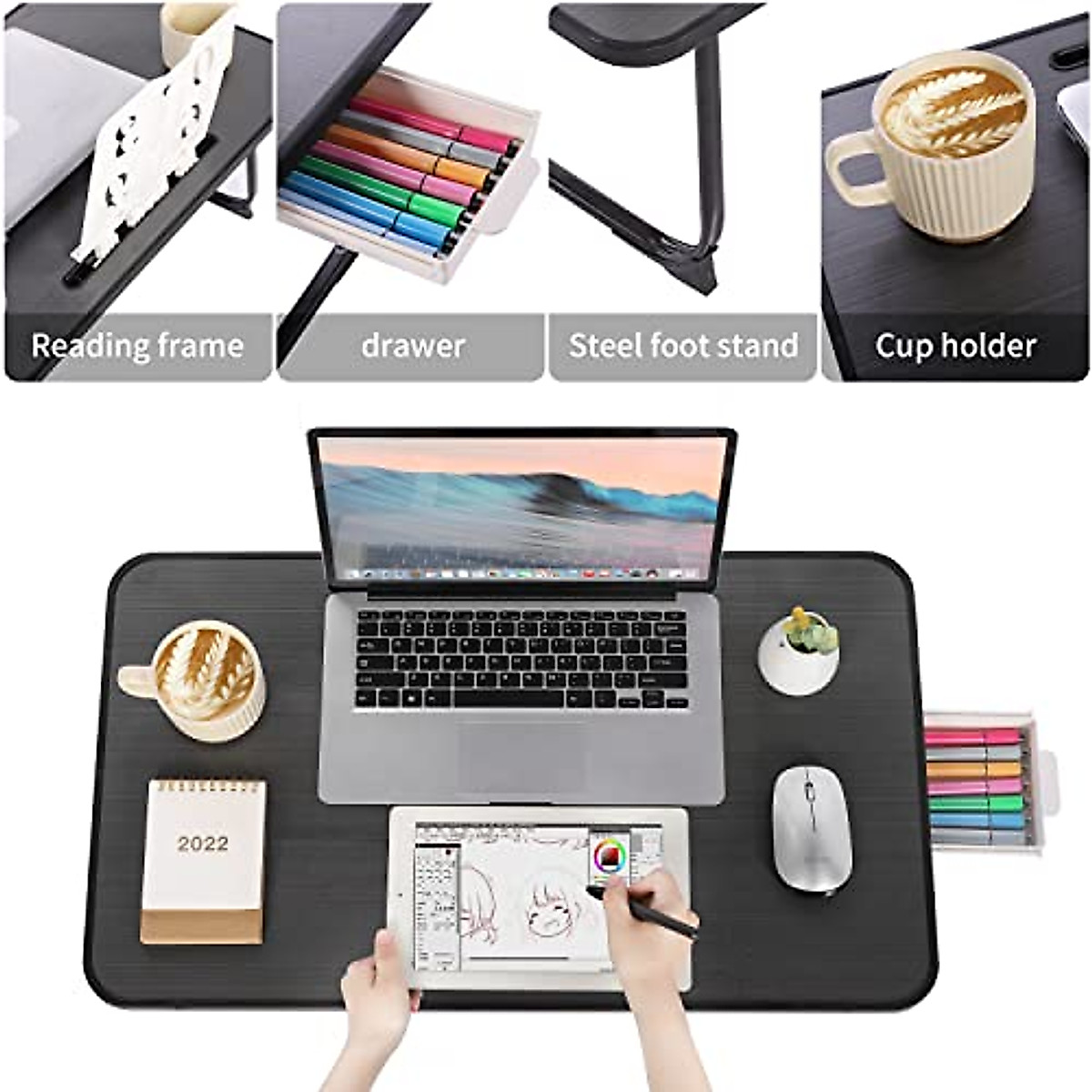 [28' x 16'] Extra Large Foldable Laptop Table for Bed, Floor Desk - Great for Eating, Study, Computer Use & Writing (Black)