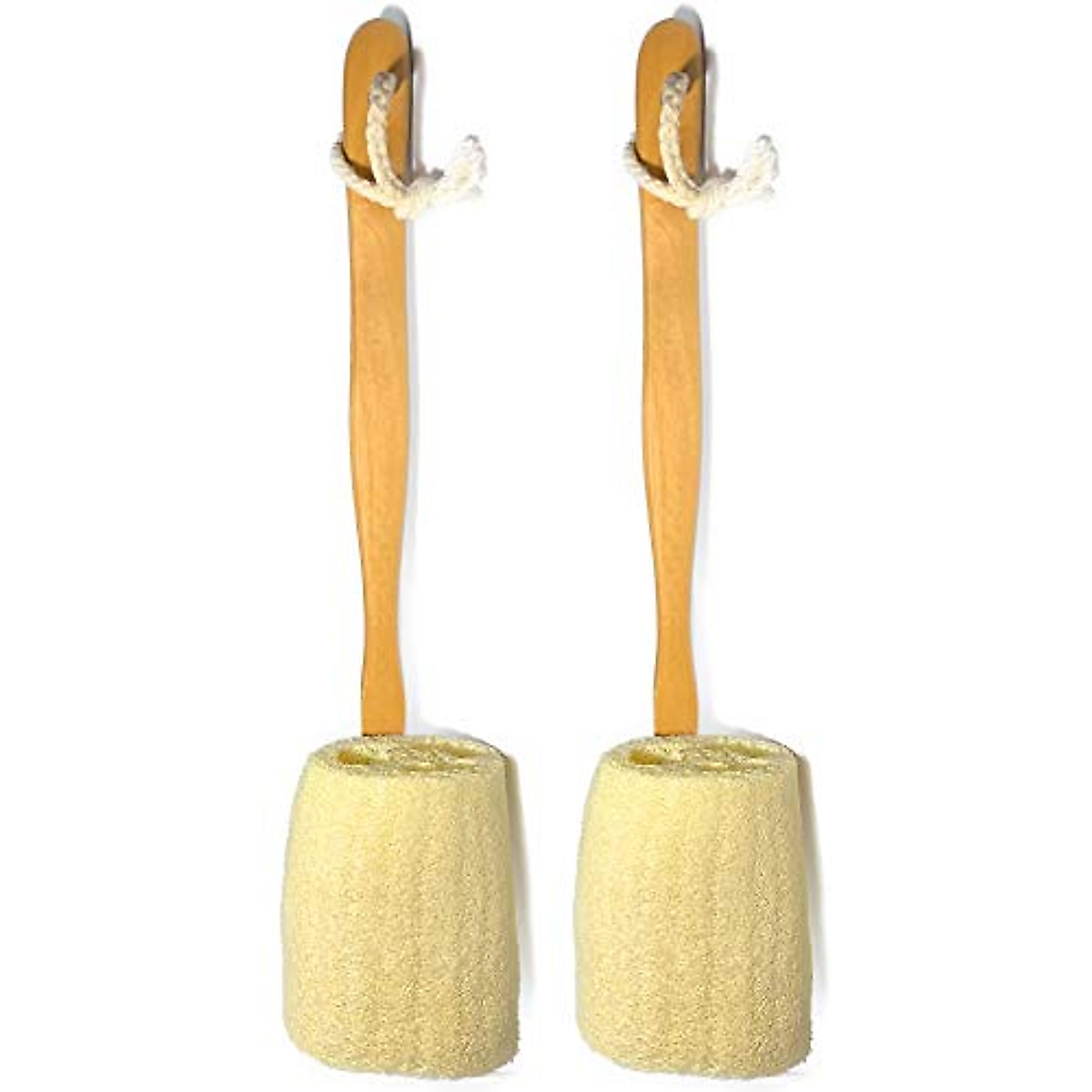 2 Pack Natural Exfoliating Loofah luffa loofa Bath Brush On a Stick - with Long Wooden Handle Back Brush for Men & Women - Shower Sponge Body Back Scrubber