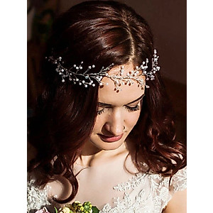 Yean Babys Breath Hair Piece Wedding Hair Vine Silver Rhinestone Headband Bridal Branch Crystal Wreath Crown Bridal Flower Vine Accessories for Bride and Bridesmaid (Silver)