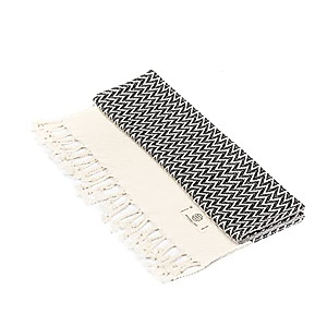 Madamelique Exclusive Hand Towels Set of 2-18 x 40 Inches - Decorative Bathroom Peshtemal Towel for Hand, Face, Hair, Yoga, Tea, Dishcloth, Kitchen and Bath - 100% Pure Cotton (Black)