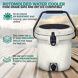 Landworks Beverage Cooler (5 Gallon / 20QT) Rotomolded Ice Water Sport Jug Dispenser, Insulated High Ice Retention, UV Protected Spigot, Stainless Steel Bottle Opener, Latch and Seat Lid